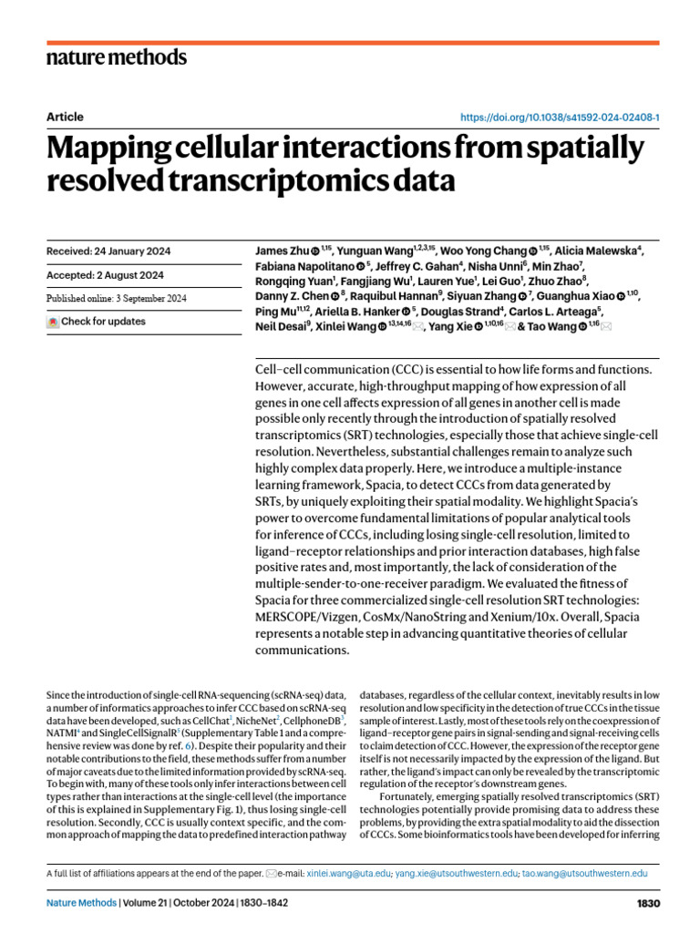 Nmeth2024-[Spacia]Mapping Cellular Interactions From Spatially Resolved Transcriptomics Data ...