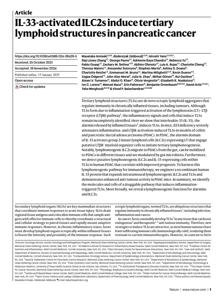 Nature2025-IL-33-Activated ILC2s Induce TLS in Pancreatic Cancer | PDF ...