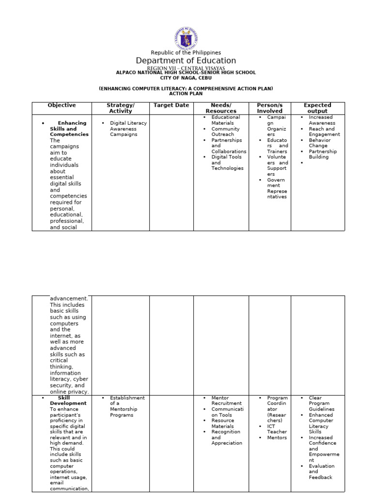 action plan (group 1) | PDF | Mentorship | Literacy