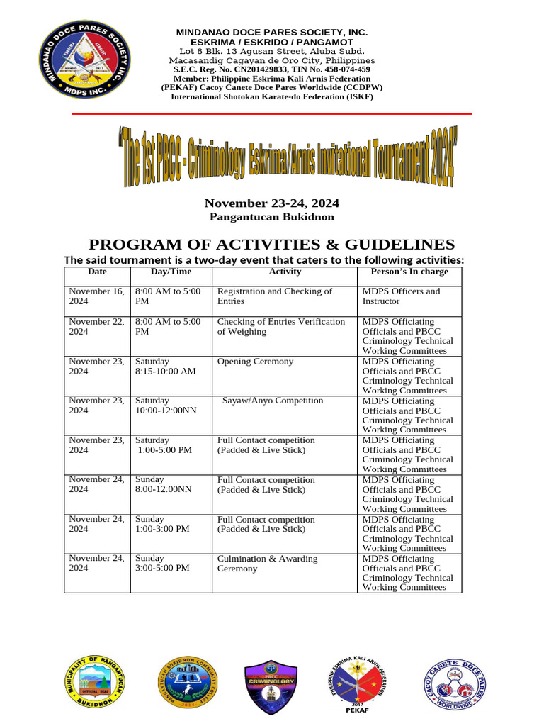 Pangantucan Arnis Tournament Rules & Guidelines | PDF