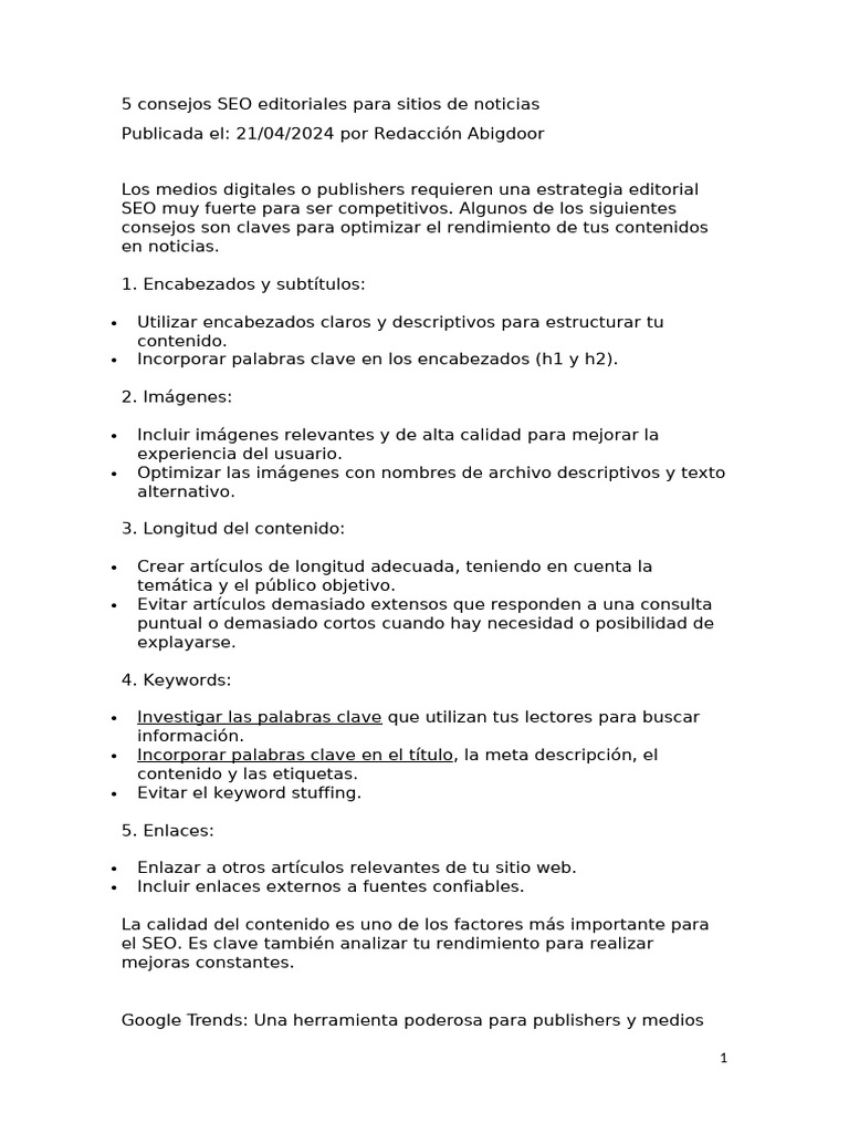 Consejos SEO para Noticias Digitales | PDF | Posicionamiento en ...