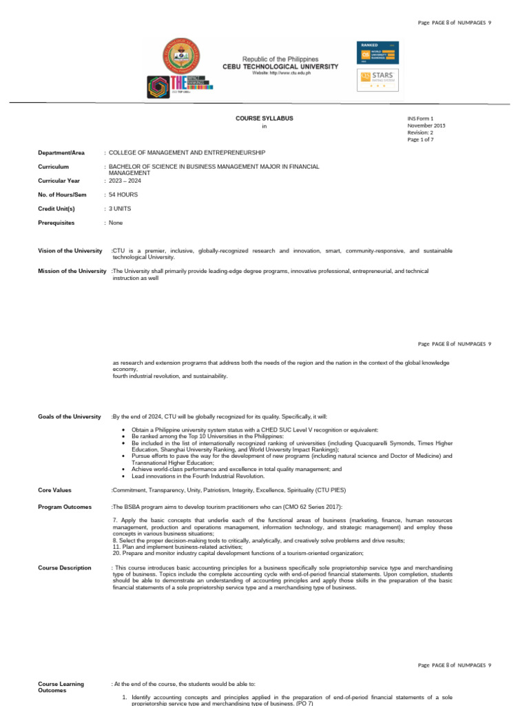 NBC Syllabus Fundamentals of Accounting | PDF | Bookkeeping | Accounting