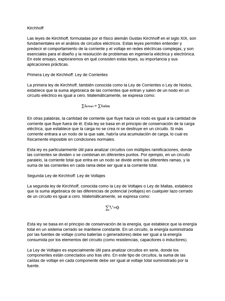 Leyes de Kirchhoff en Circuitos Eléctricos | PDF | Red eléctrica ...