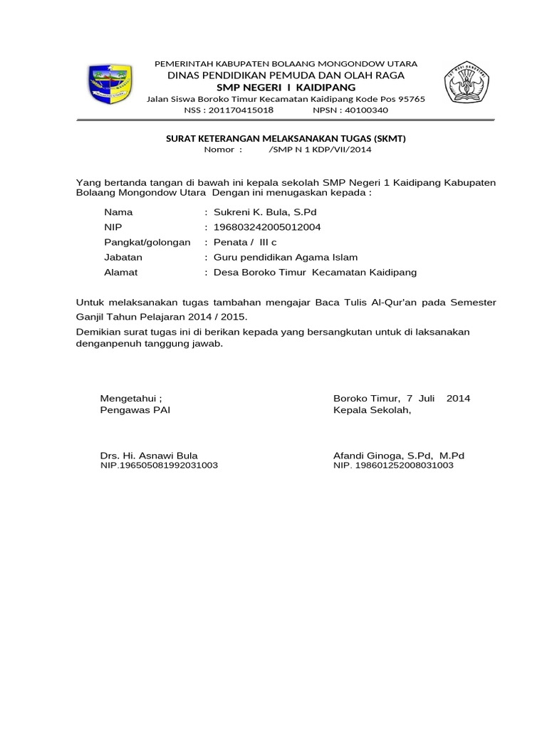 SKMT Guru PAI SMPN 1 Kaidipang 2014 | PDF