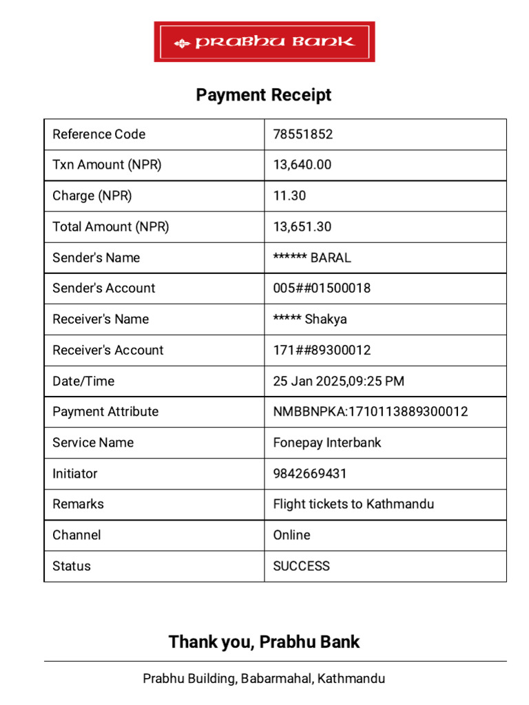 Flight Ticket Payment Receipt | PDF