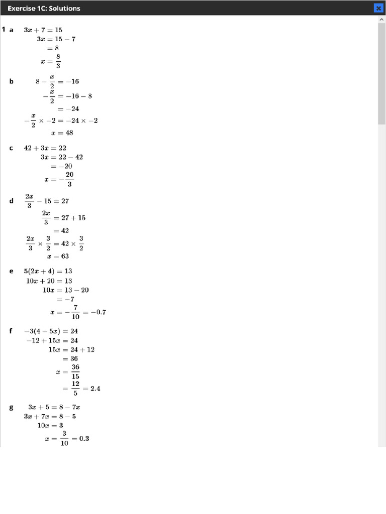 1C Solving Linear Equations and Simultaneous Linear Equations | PDF