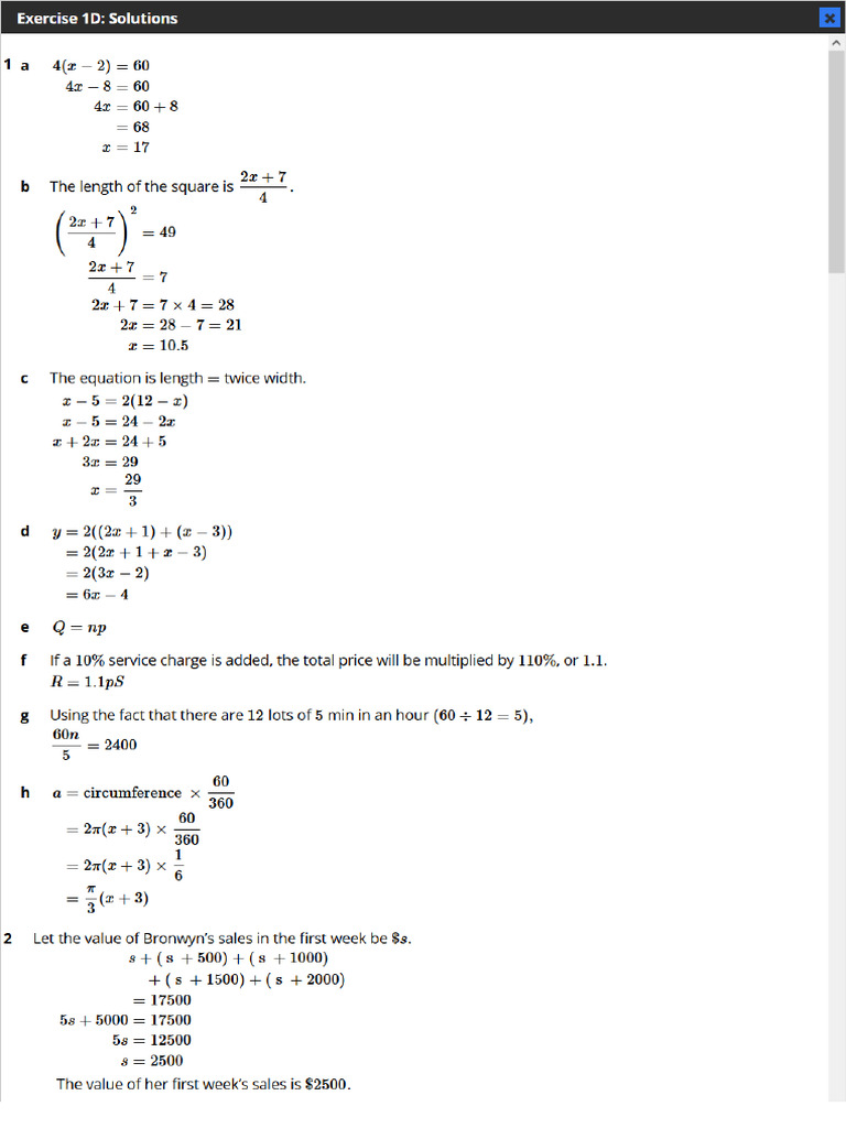 1D Solving problems with linear equations | PDF