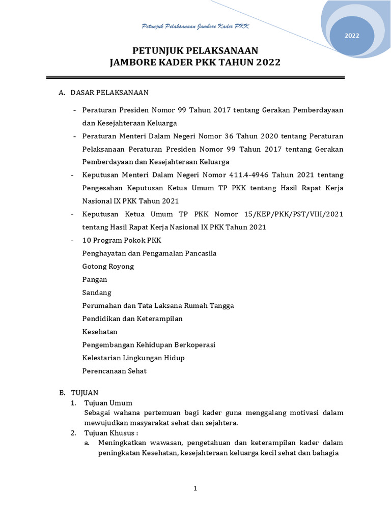 Juklak Jambore Kader PKK 2022 | PDF