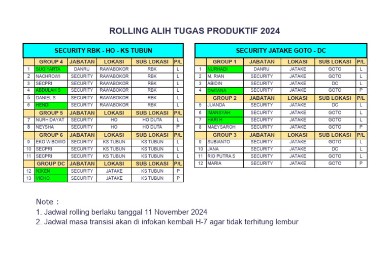 GA LIVE SECURITY & OB - ROSTER SCHEDULE | PDF