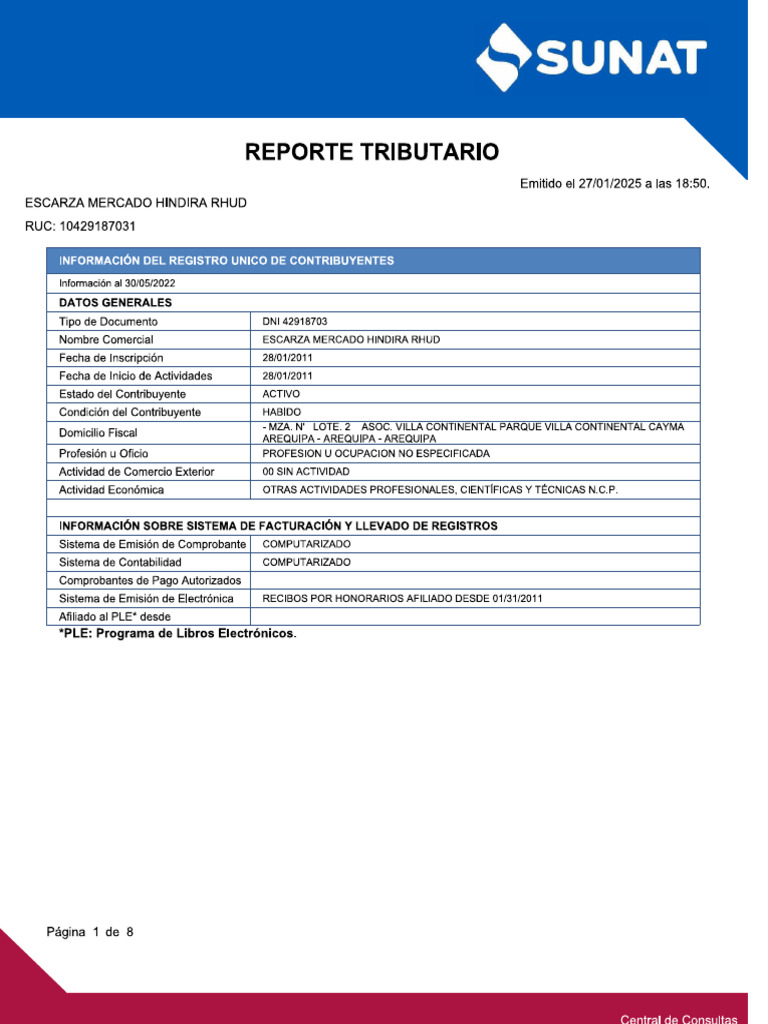 Reporte Tributario Modelo | PDF