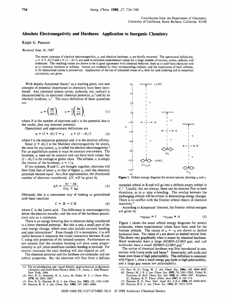 Absolute Electronegativity and Hardness Application To Inorganic ...