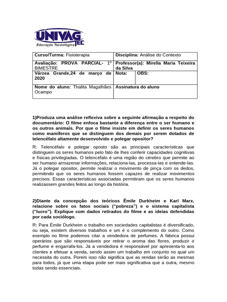 Análise Crítica sobre Seres Humanos e Sociedade | PDF | Desperdício ...