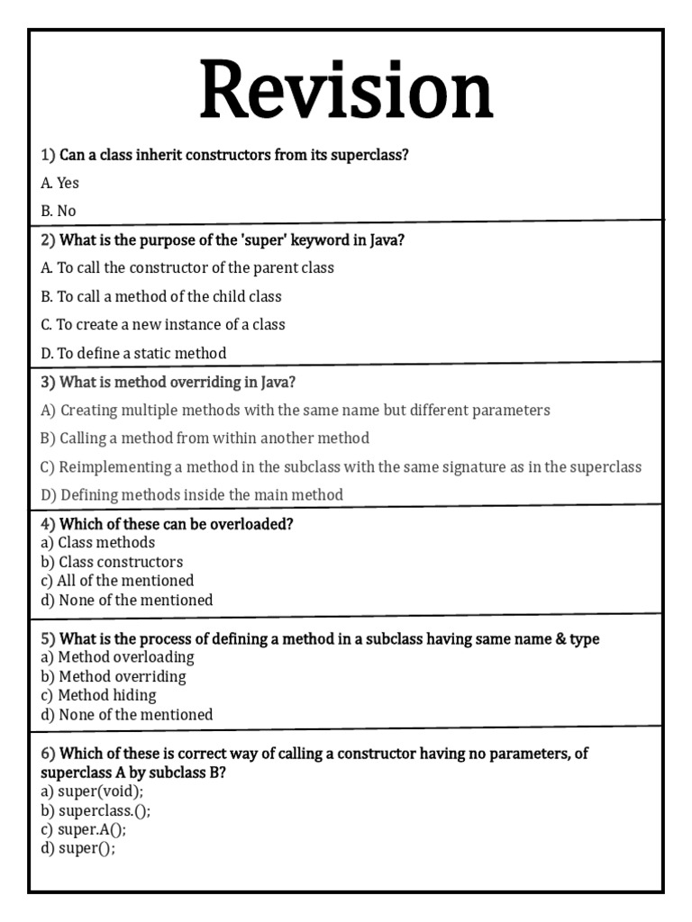 Revision Midterm | PDF | Inheritance (Object Oriented Programming) | Method (Computer Programming)