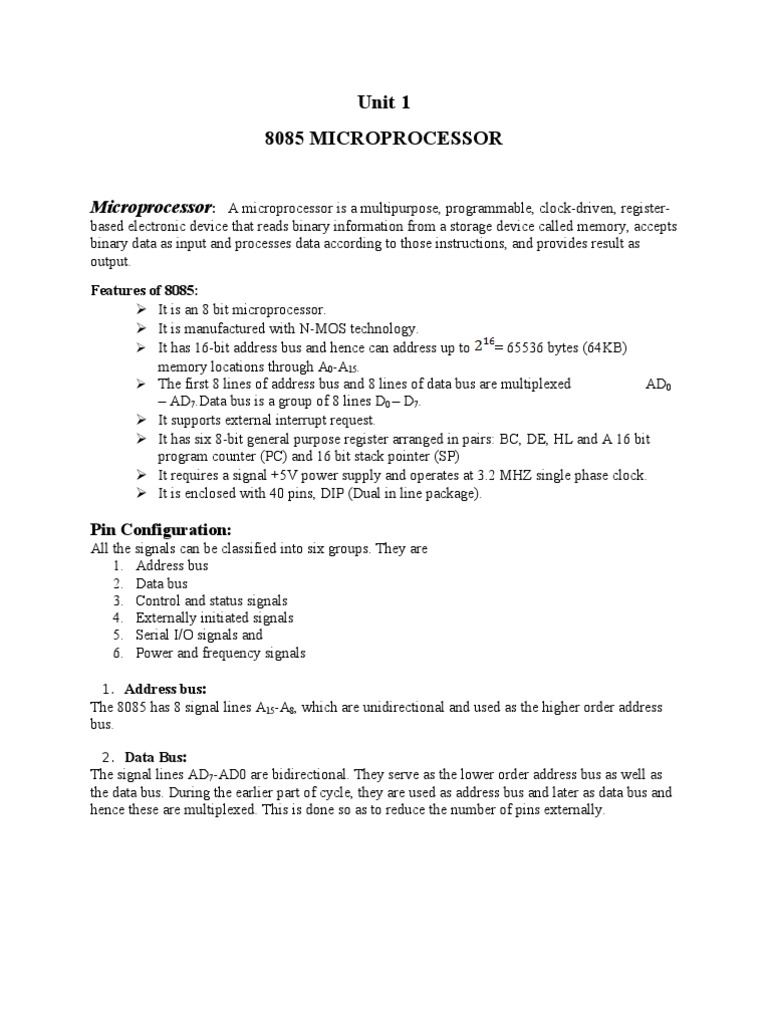 8085 Microprocessor Unit 1 | PDF | Instruction Set | Input/Output