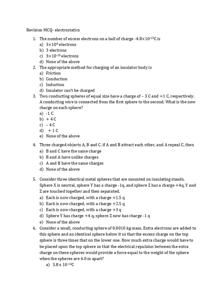 mcq- eletrostatics | PDF | Electric Field | Force