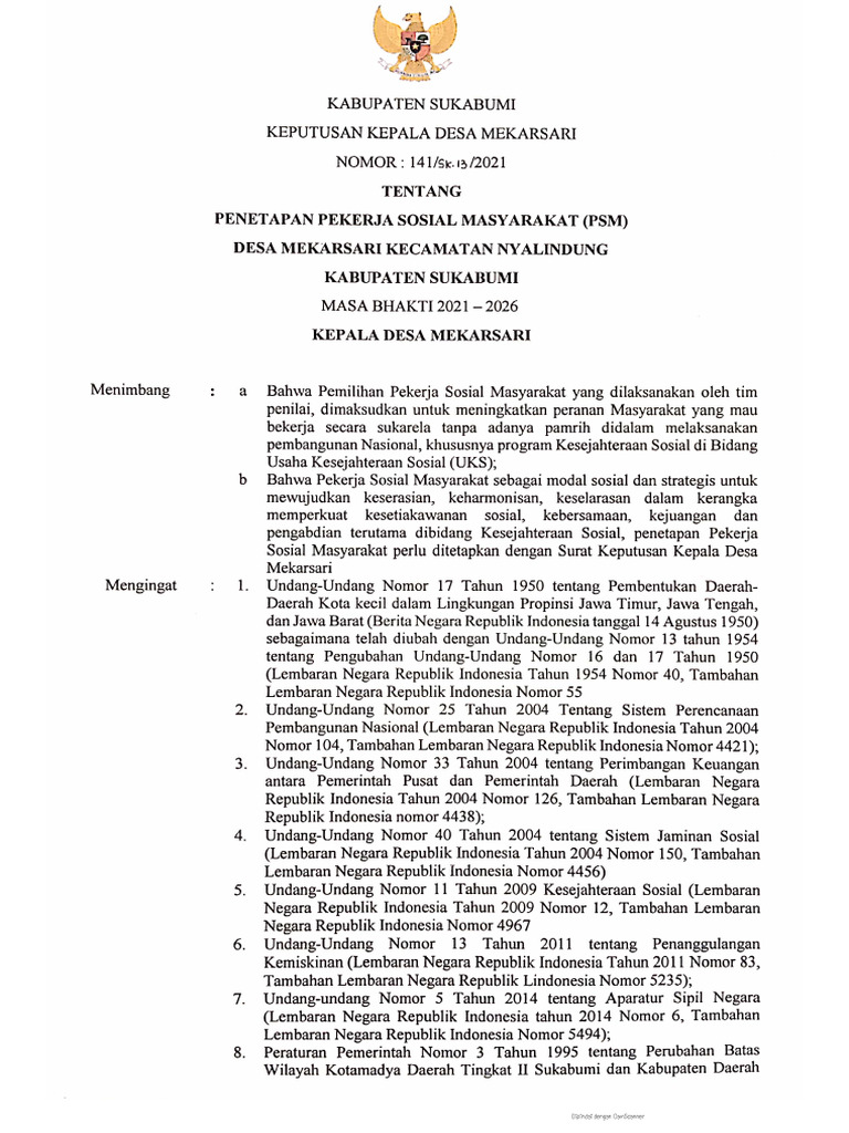 SK & Susunan PSM Mekarsari | PDF