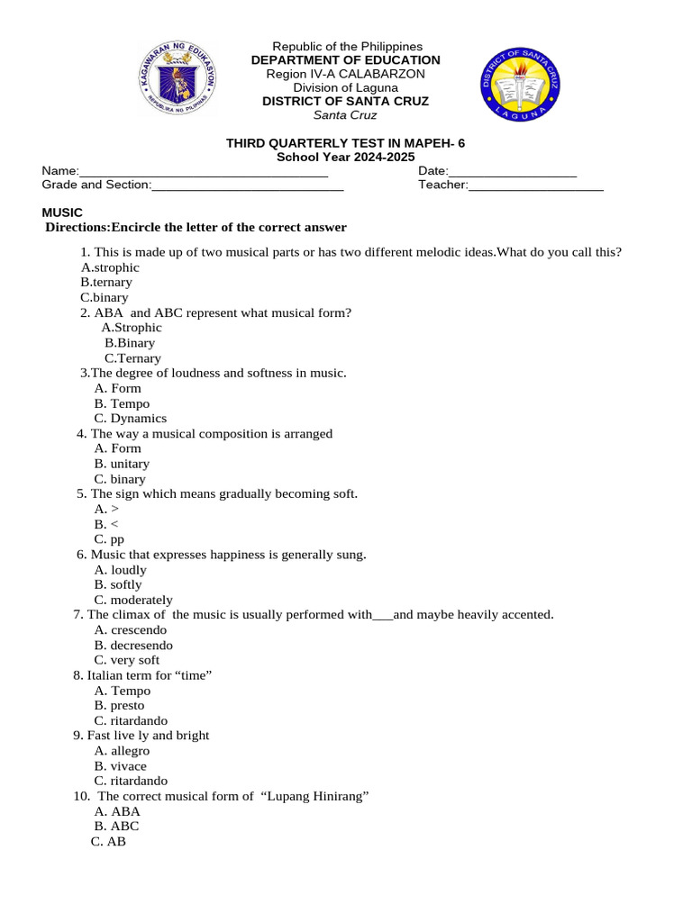 Mapeh 6 3rd Quarter | PDF | Musical Forms | Musical Compositions
