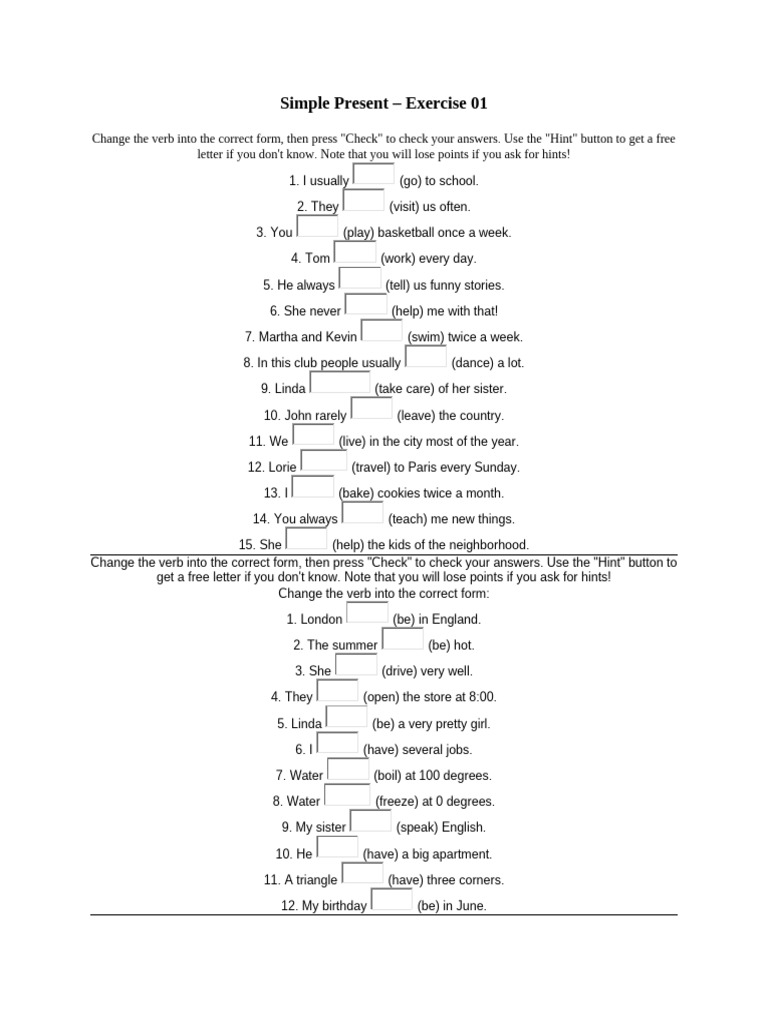 Simple Present Verb Exercise Guide | PDF