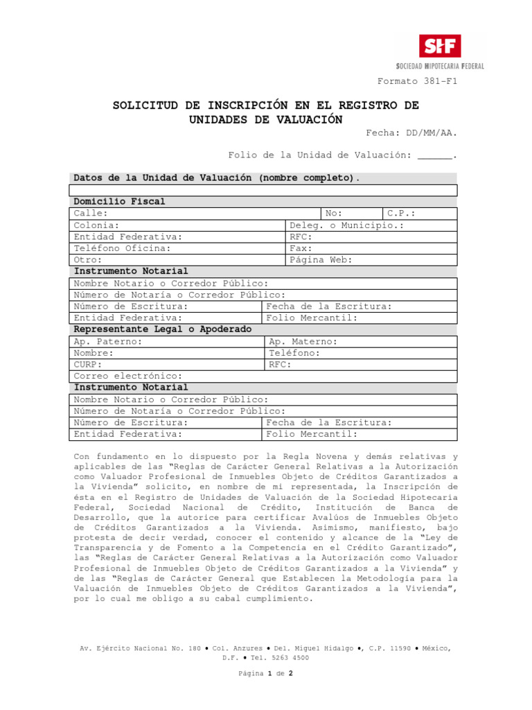 Formato 381-F1 Inscripci N | PDF