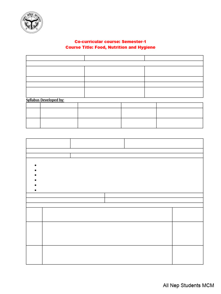 Semester I Food, Nutrition and Hygiene | PDF | Nutrition | Diet & Nutrition