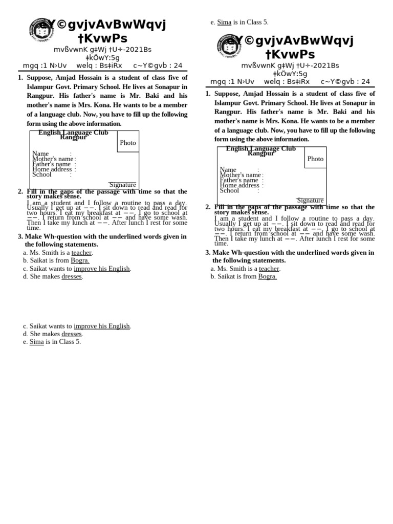 class 5 english | PDF | Meal | Cuisine