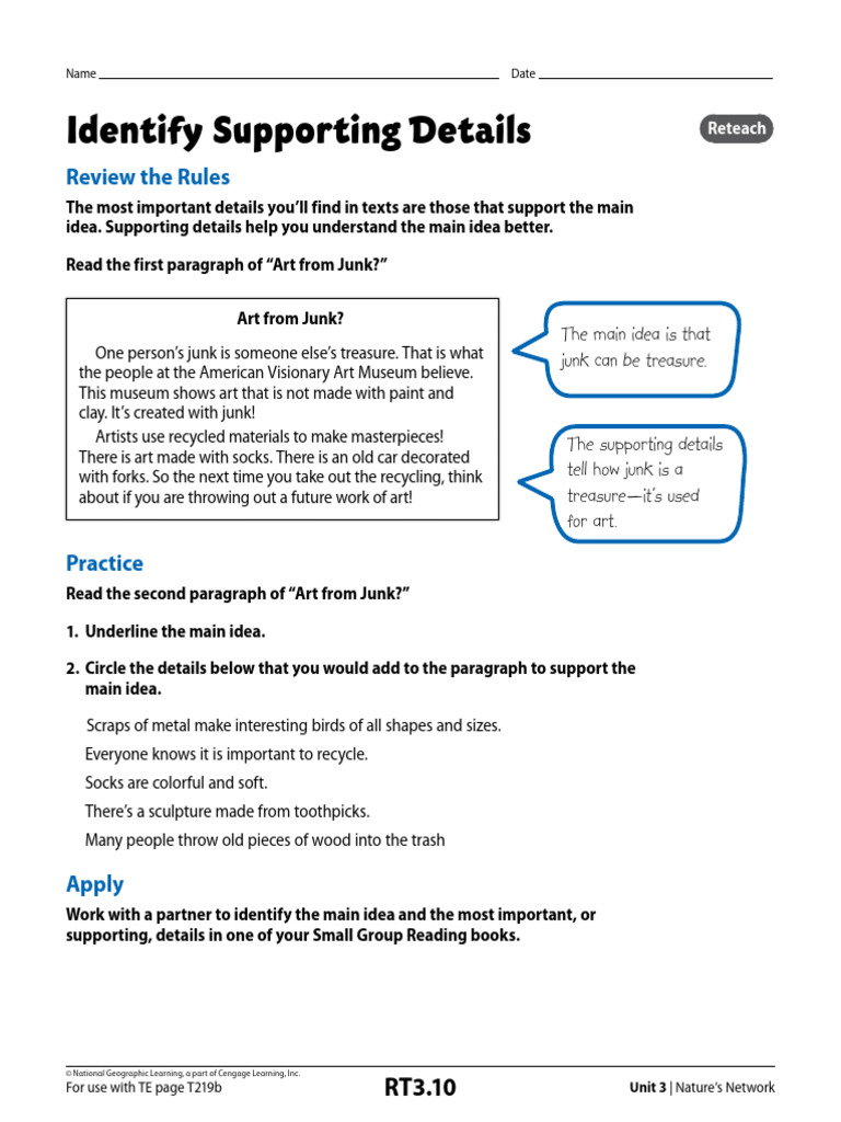 Identify Supporting Details Reteach | PDF