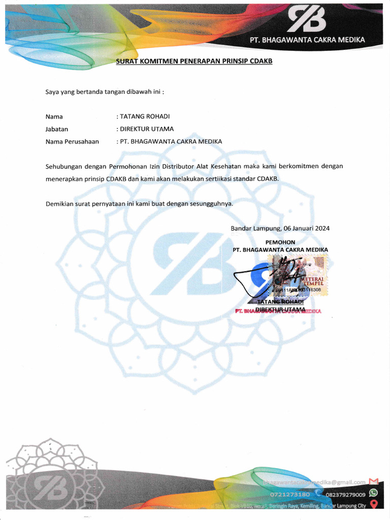 Surat Komitmen Penerapan Prinsip CDAKB | PDF