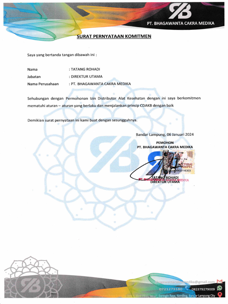 Surat Pernyataan Komitmen | PDF