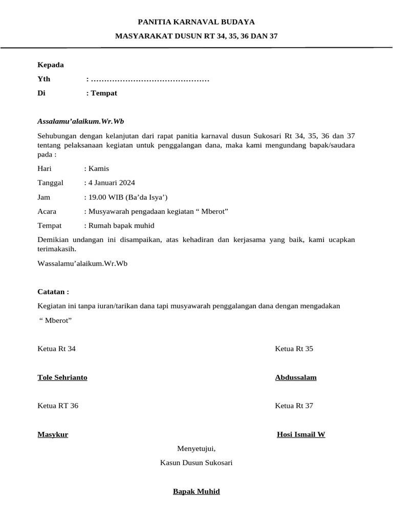 Undangan Musyawarah Mberot 2024 | PDF