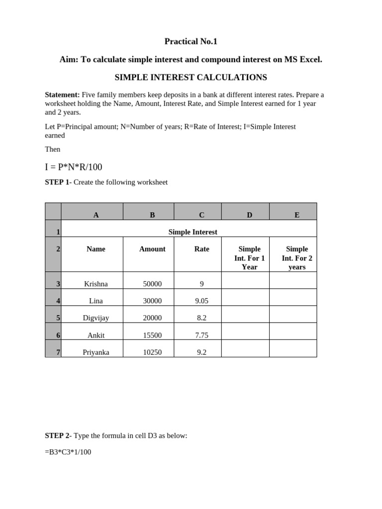 Excel Practical No 1 | PDF | Compound Interest | Interest