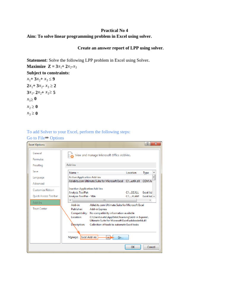Excel Solver for Linear Programming | PDF