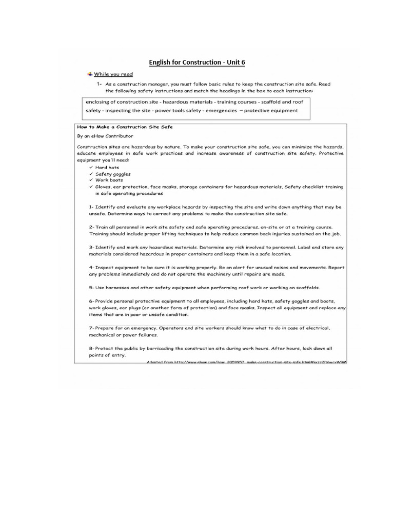 English for construction - Unit 6 Exercises | PDF