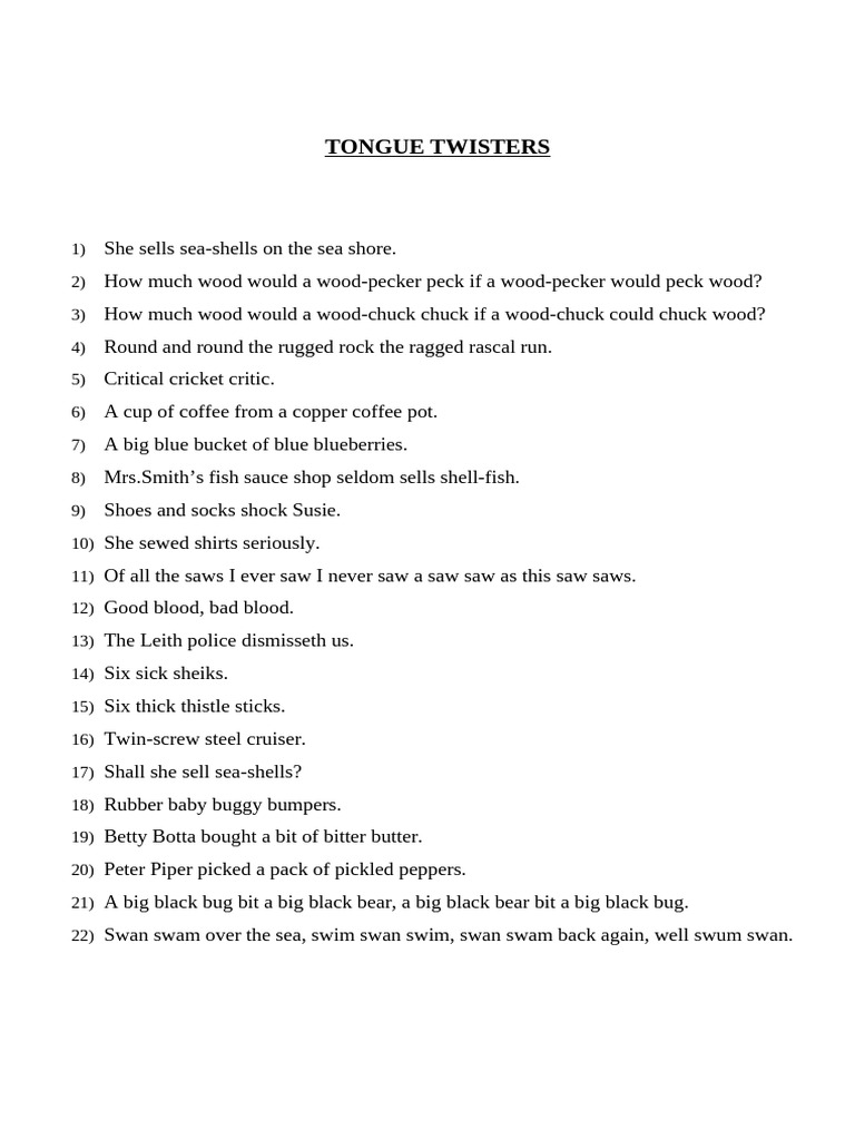 Tongue Twisters | PDF