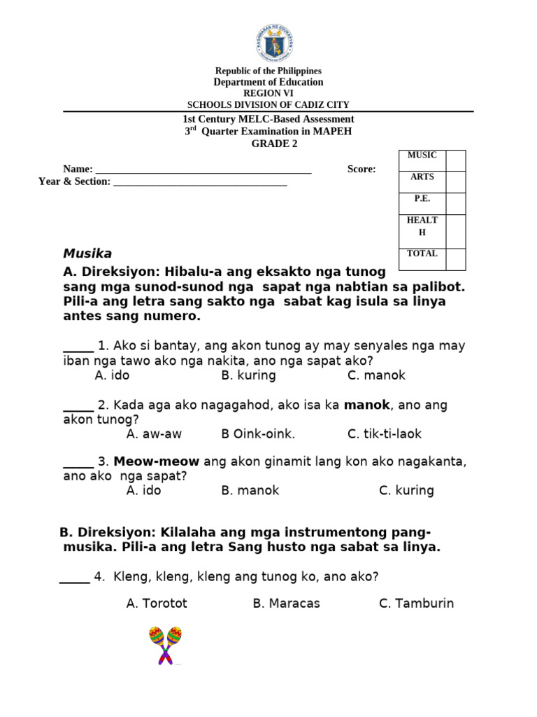 MAPEH-Grade-2-3rdPT Modified | PDF