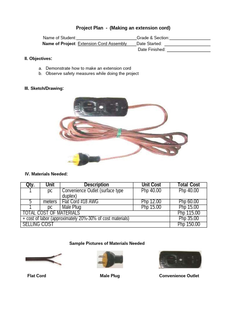 Project Plan Extension Cord | PDF | Wire | Screw