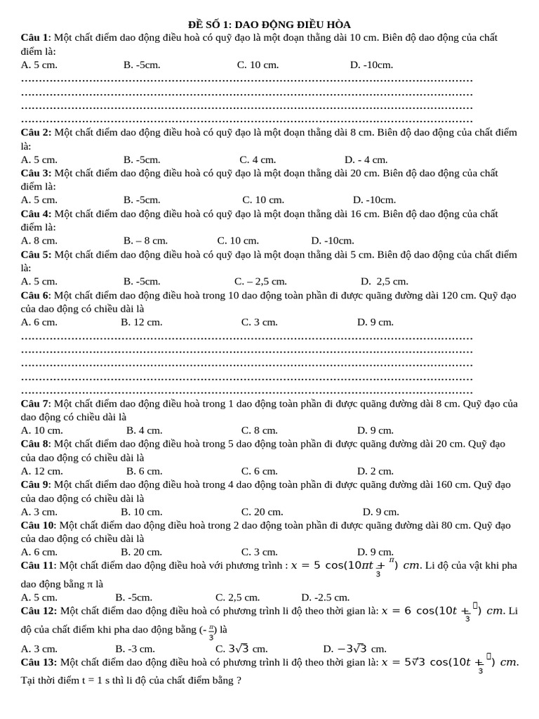 Bai 1 DAO DONG DIEU HOA He thong bai tap theo noi dung SGK vat li 11 KNTT | PDF