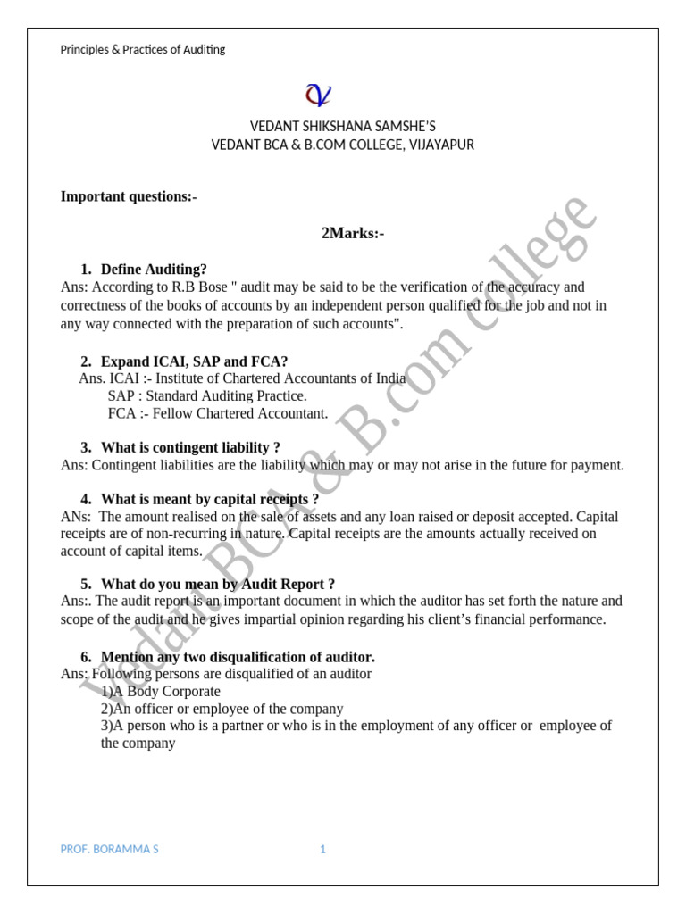 Key Auditing Concepts and Questions | PDF | Audit | Auditor's Report