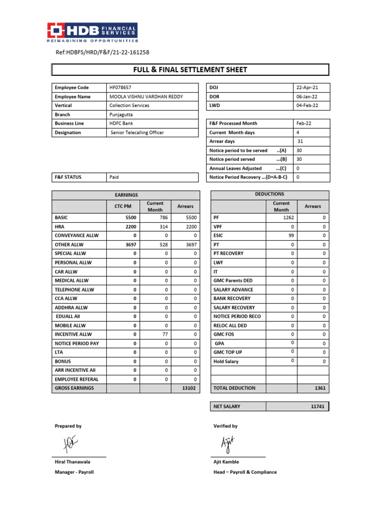 HF078657 F&F Sheet | PDF | Payroll | Labor
