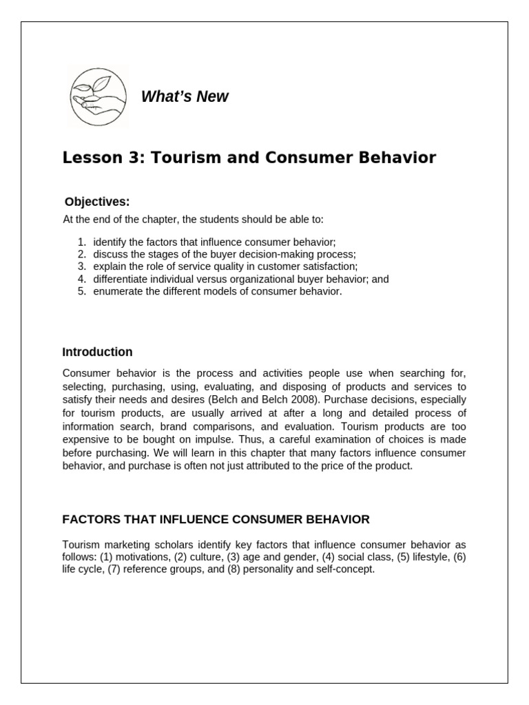Lesson 3 Tourism and Consumer Behavior | PDF | Consumer Behaviour ...