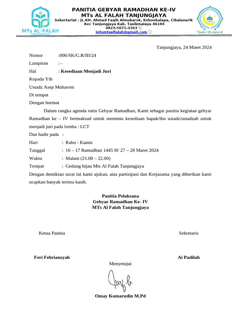 Surat Kesediaan Juri | PDF