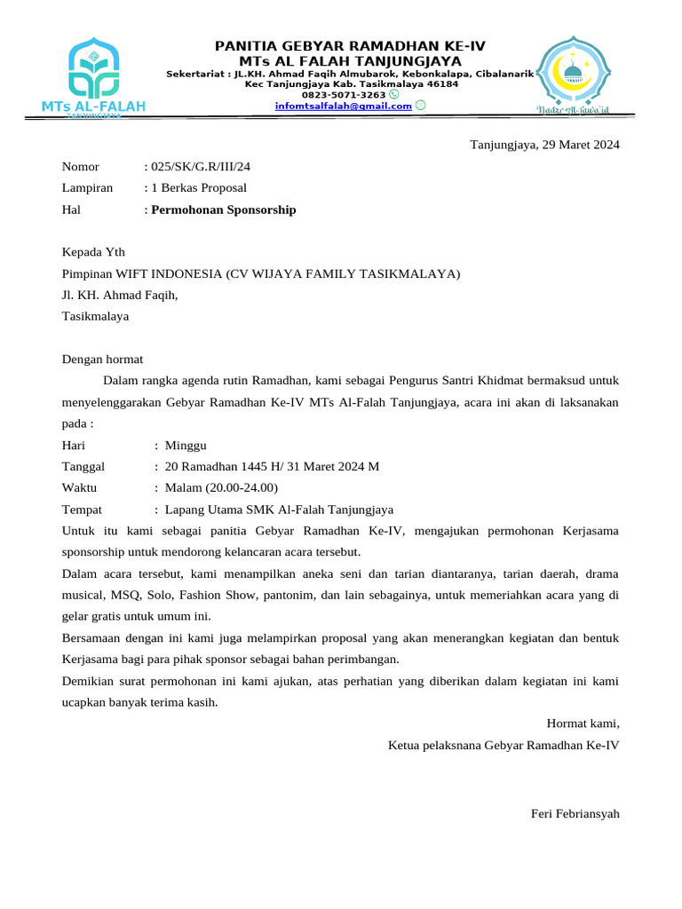 Surat Permohonan Sponsorship | PDF