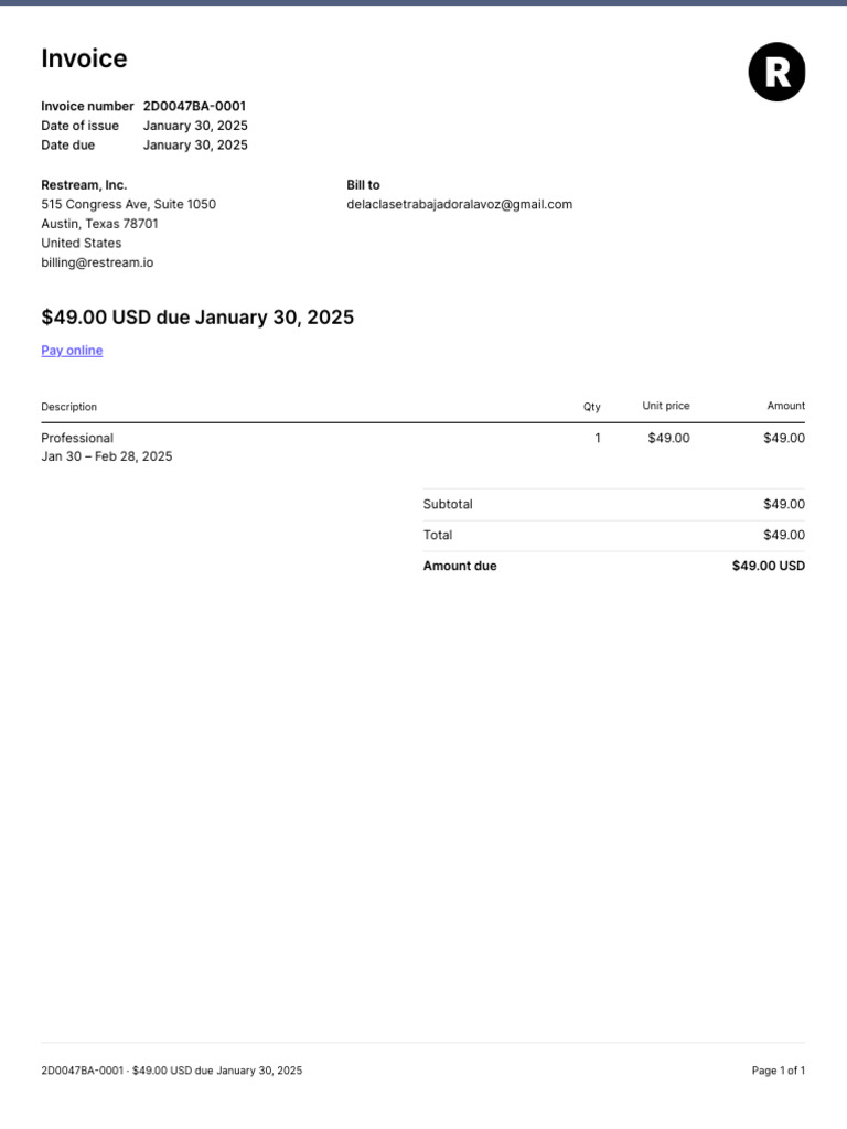 Invoice 2D0047BA-0001 - $49 Due 1/30/25 | PDF