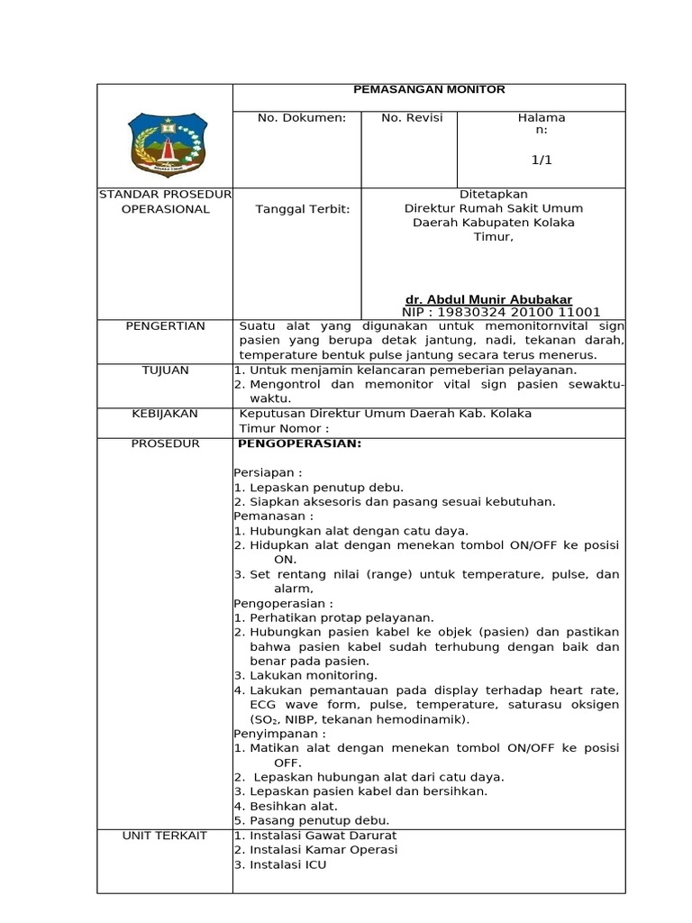 Sop Pemasangan Monitor | PDF