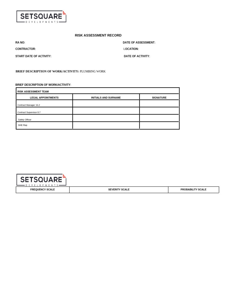 Risk Assessment - Plumbing Works | PDF | Personal Protective Equipment ...