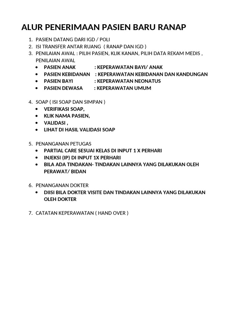 Alur Penerimaan Pasien Baru Ranap | PDF