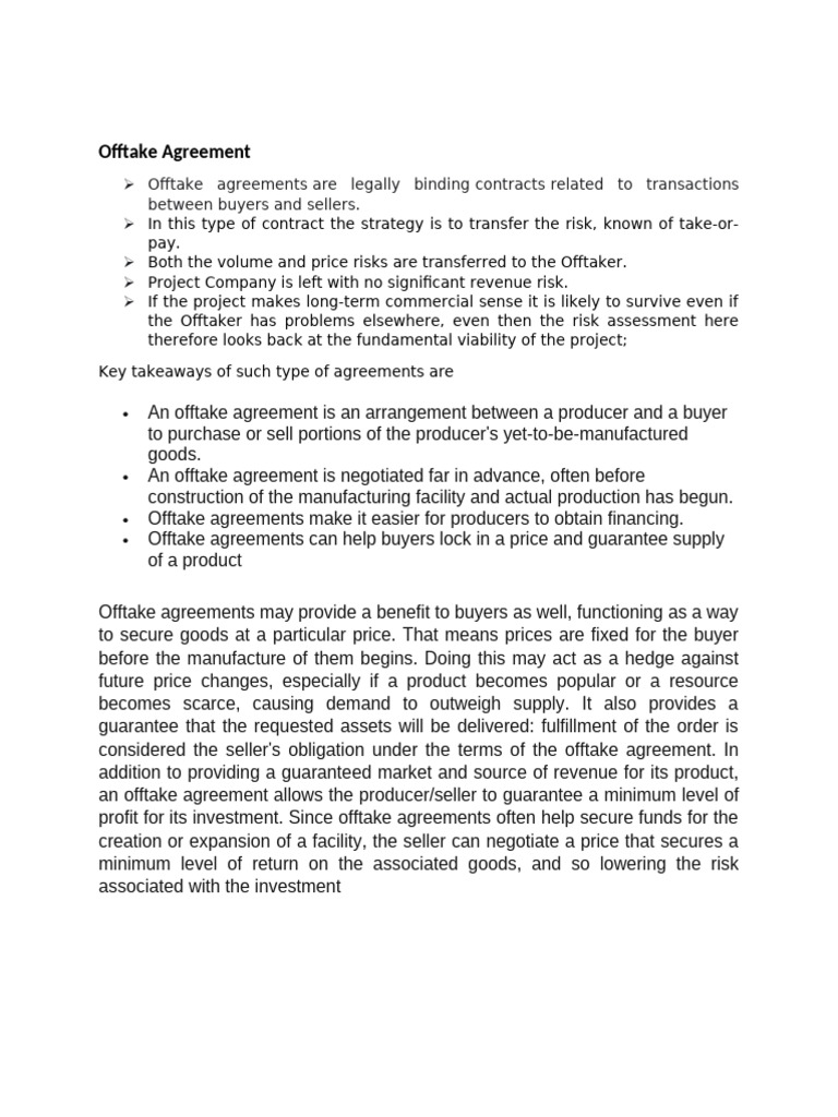 Offtake Agreement | PDF