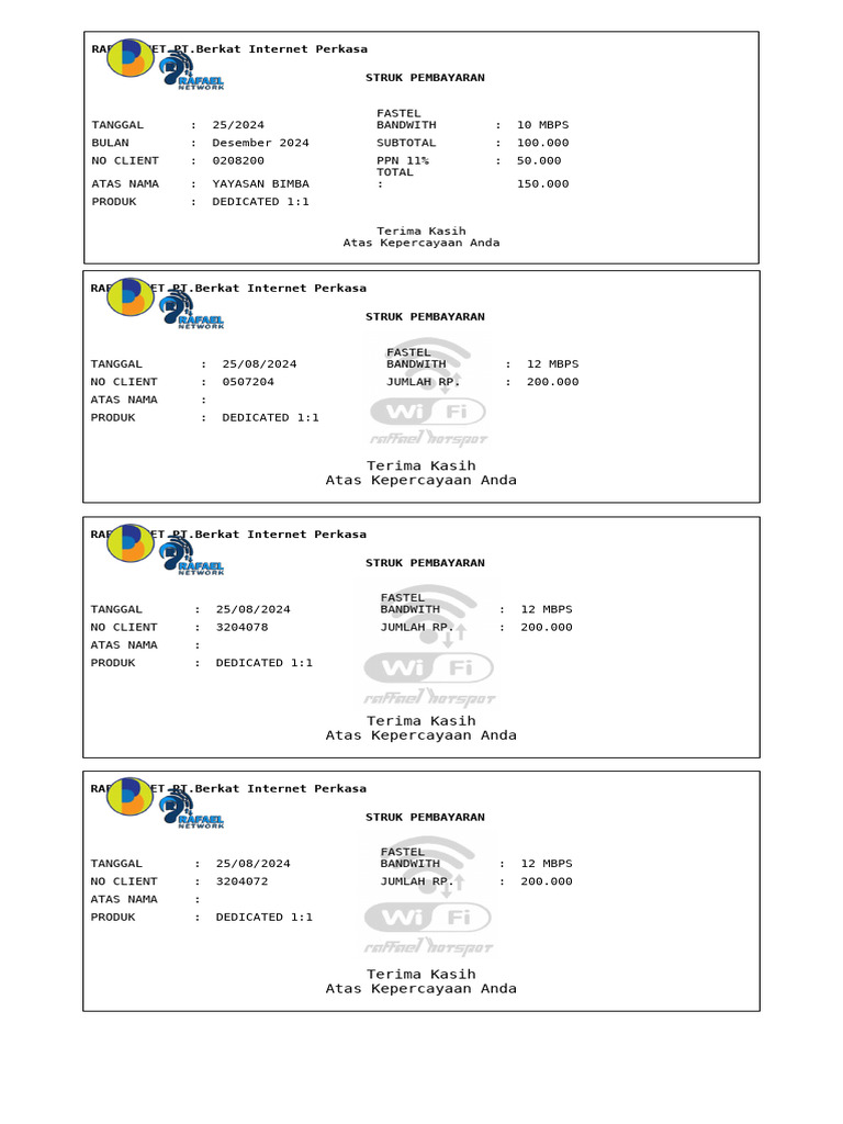 Struk Pembayaran Wifi Paket Bimba | PDF