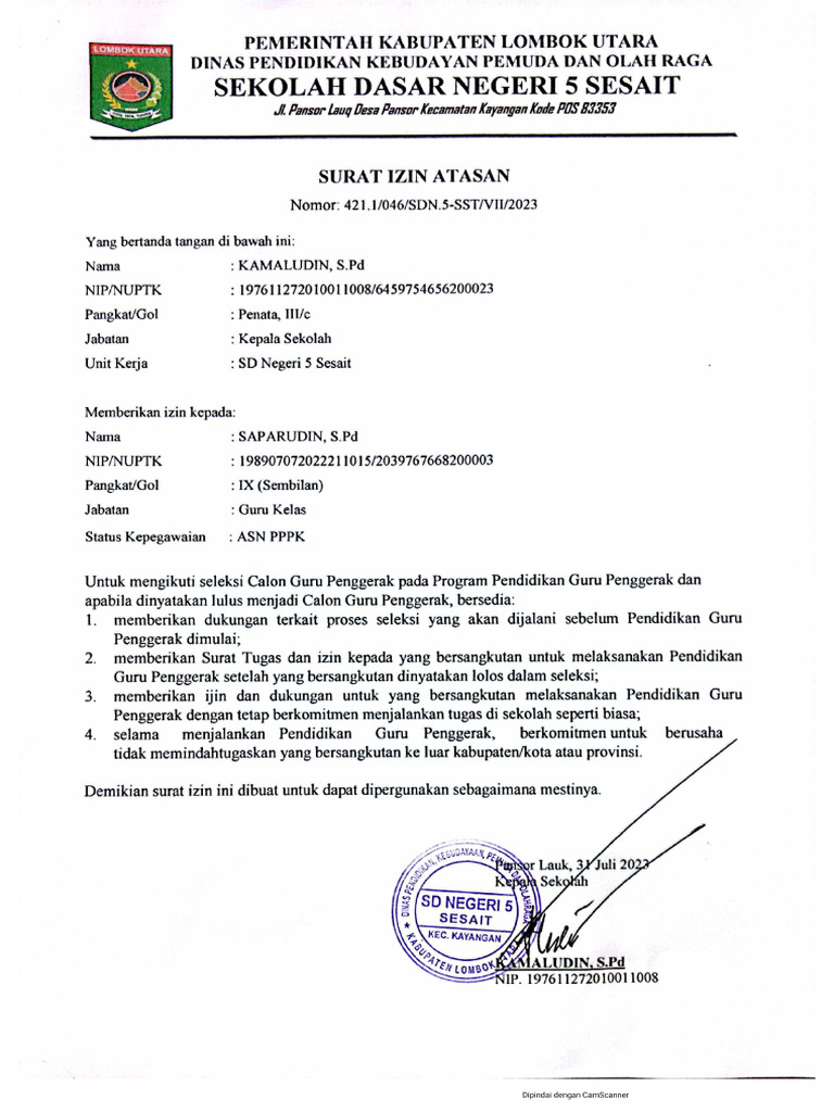 Surat Izin Atasan | PDF