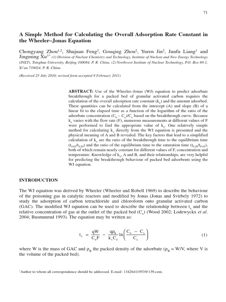 Overall Adsorption Rate Constant Method | PDF | Adsorption | Applied ...