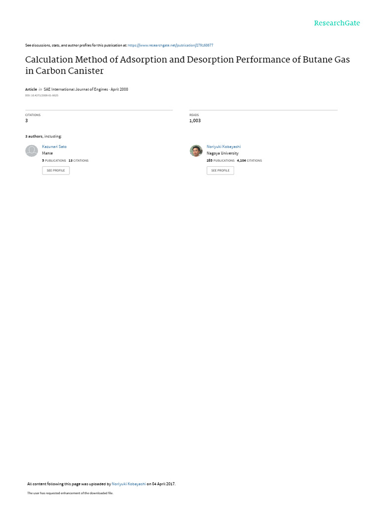 CalculationMethodofAdsorptionandDesorptionPerformanceofButaneGasinCarbonCanister | PDF ...